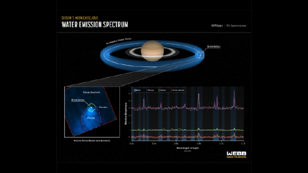 Large water plume from Saturn’s moon Enceladus mapped by Webb
